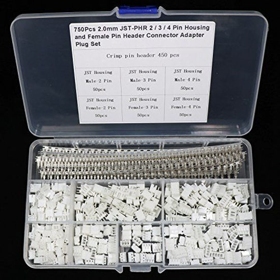 GetUSCart- 750 Pcs 2.0mm JST-PHR Connector Kit with 2.0mm Female Pin Header and 2/3/4 Pin ...