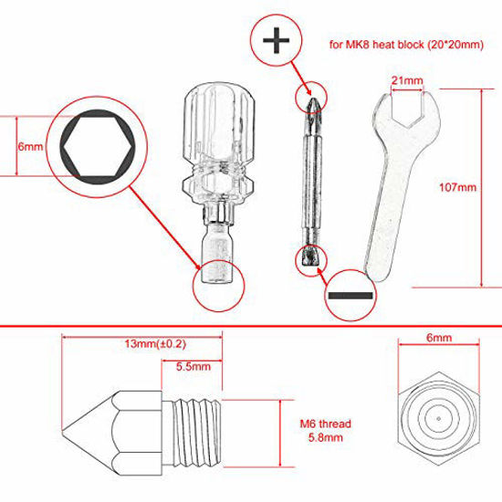 GetUSCart- 3D Printer MK8 Nozzles CR-10 Nozzle + 4 DIY Tools for 3D ...