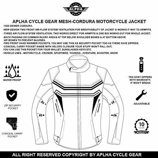 GetUSCart- ALPHA CYCLE GEAR MOTORCYCLE ALL SEASON JACKET (BLACK, MEDIUM)