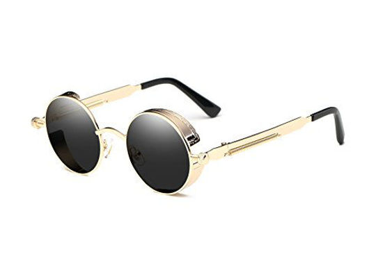 GetUSCart- Dollger Men Retro Round Sunglasses Vintage Steampunk Gold ...