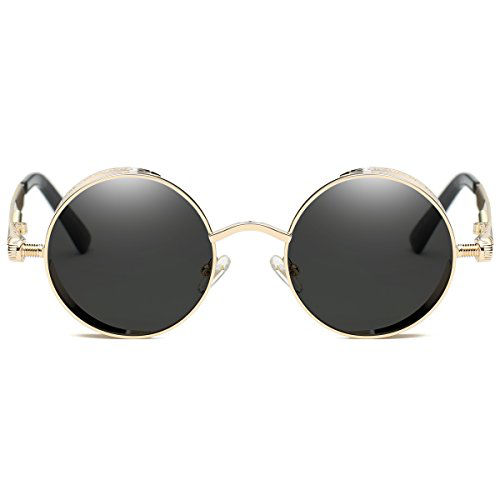 GetUSCart- Dollger Men Retro Round Sunglasses Vintage Steampunk Gold ...