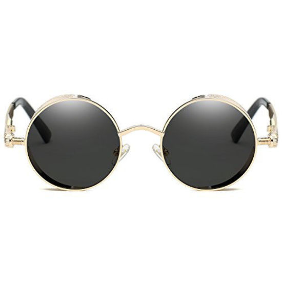 GetUSCart- Dollger Men Retro Round Sunglasses Vintage Steampunk Gold ...