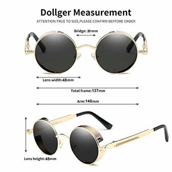 GetUSCart- Dollger Men Retro Round Sunglasses Vintage Steampunk Gold ...