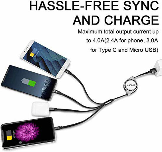 GetUSCart- 4Ft/1.2M Multi Retractable Charger Cord 4A, Minlu 4-in-1 ...