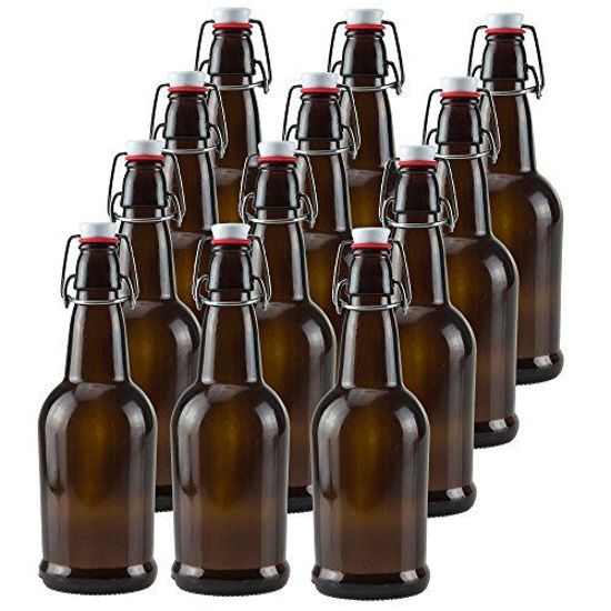 GetUSCart- 16 oz Amber Glass Beer Bottles for Home Brewing 12 Pack with ...