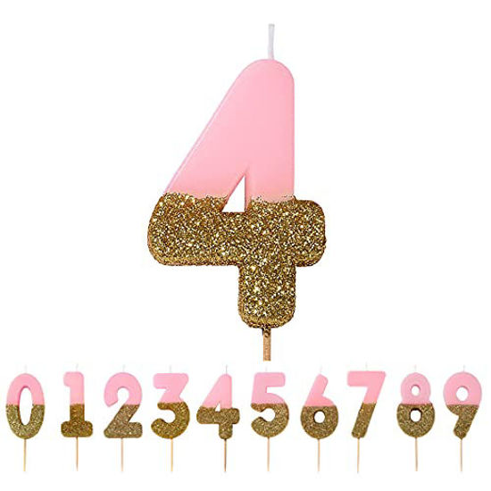 GetUSCart- Talking Tables Pink Number 4 Candle with Gold Glitter ...