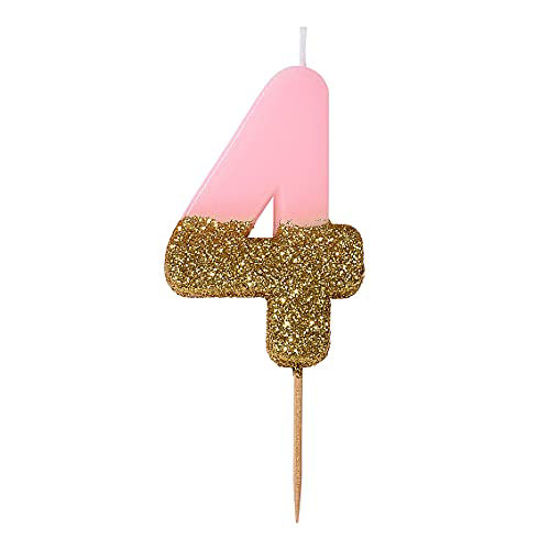 GetUSCart- Talking Tables Pink Number 4 Candle with Gold Glitter ...