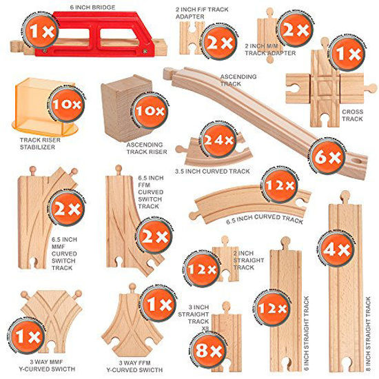 GetUSCart- Orbrium Toys Multi-Level 110 Piece Wooden Train Bulk Track ...