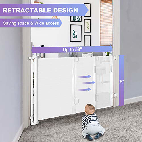 GetUSCart- Retractable Baby Gate Space Saving and Extends to 58" Wide ...