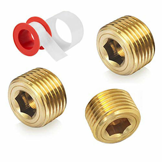 GetUSCart- 1/2" NPT Plug Brass Pipe Fitting Countersunk Thread Internal Hex Head Style Male (1/2 ...