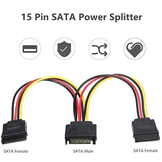 GetUSCart- SATA Power Splitter, 3 Pack 15 Pin SATA Male to Dual 15 Pin Female Power Y Splitter ...