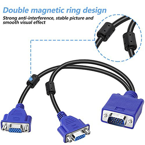 GetUSCart- Saisn Dual VGA Splitter Monitor Cable 1 Male to 2 Female Adapter Converter VGA Video ...