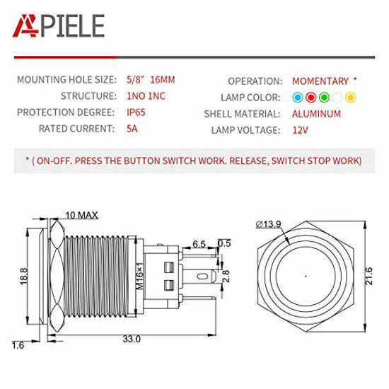 GetUSCart- APIELE 16mm Momentary Black Push Button Switch On Off with ...