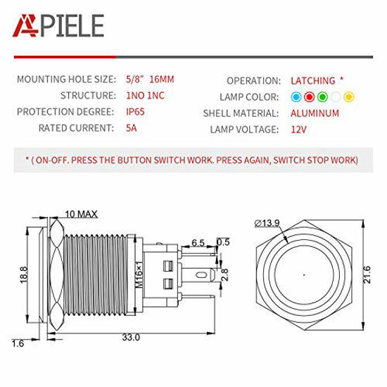 GetUSCart- APIELE 16mm Latching Push Button Switch 12V DC On Off Black ...