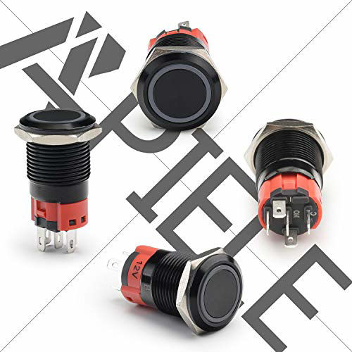 GetUSCart- APIELE 16mm Latching Push Button Switch 12V DC On Off Black Shell with LED Angel Eye ...