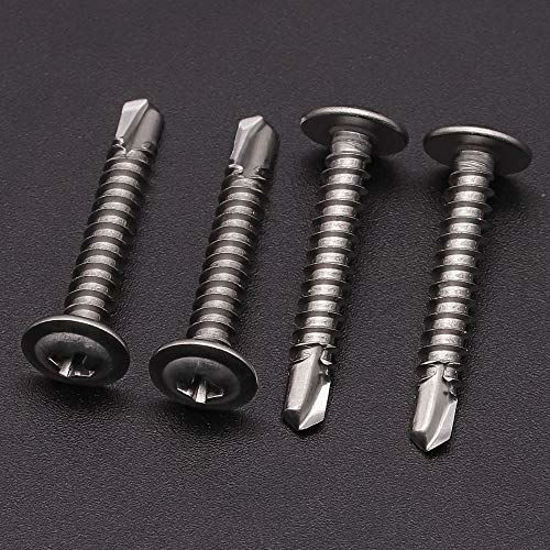 GetUSCart- Stainless Steel Wafer Head Self Drilling Screws #8 x 1-1/2" (3/8" to 3-1/2" Lengths ...