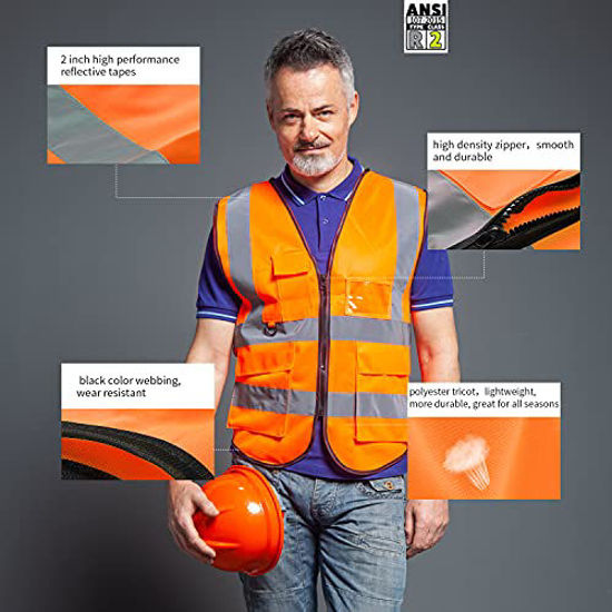 GetUSCart- Reflective Safety Vests for Men with 5 Pockets-Women High ...