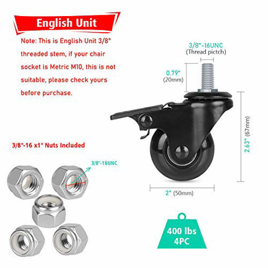 GetUSCart- Hirate 2" Caster Wheel with 3/8"-16UNC Threaded Stem(2 ...