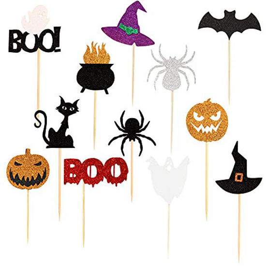 GetUSCart- 36 pcs Halloween Ghost Boo Glitter Cupcake Toppers Ghost Boo ...