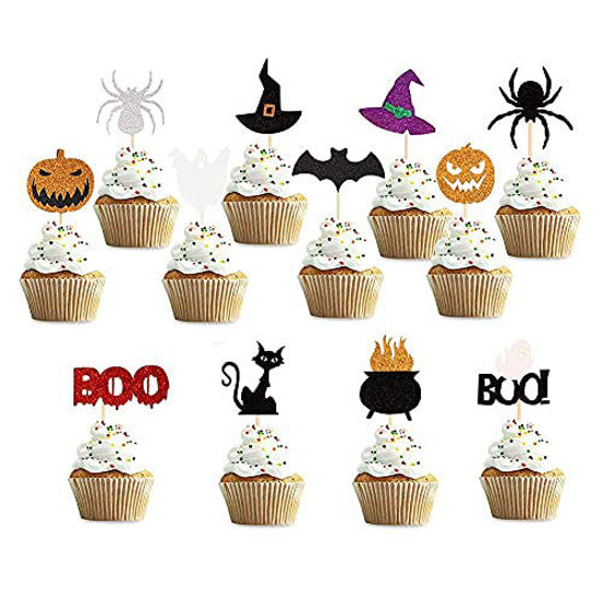 GetUSCart- 36 pcs Halloween Ghost Boo Glitter Cupcake Toppers Ghost Boo ...