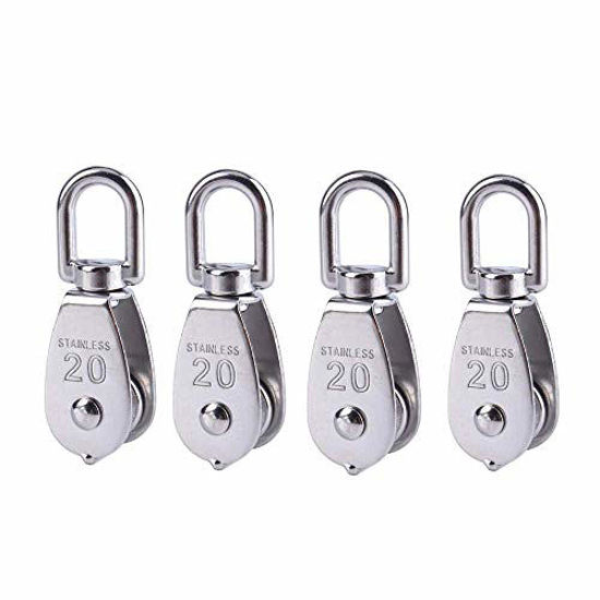 GetUSCart- 4 Pcs 20MM Single Pulley Block, Stainless Steel Wire Rope ...