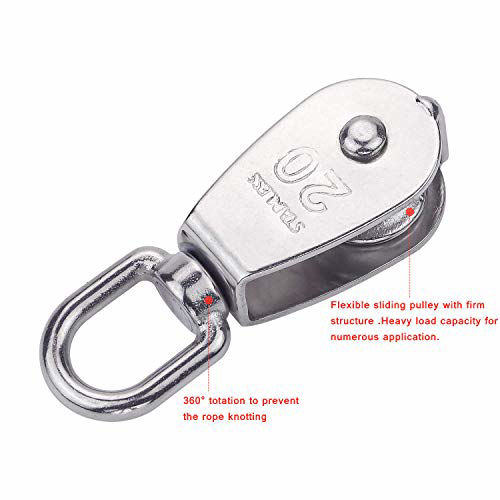 GetUSCart- 4 Pcs 20MM Single Pulley Block, Stainless Steel Wire Rope ...