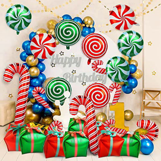 Getuscart 30pcs Christmas Mylar Balloons Large Candy Cane Swirl Foil