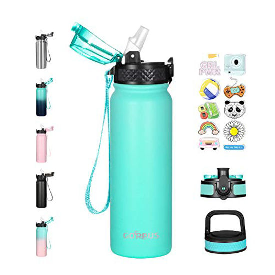 GetUSCart- 20oz Insulated Stainless Steel Vacuum Water Bottle with Straw Lid Flip Top Lid Wide ...