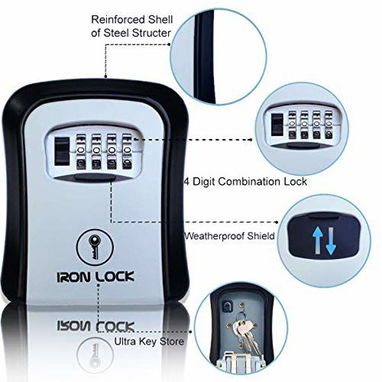GetUSCart- Iron Lock - Key Lock Box, 4 Digit Combination Lock Box, Wall ...