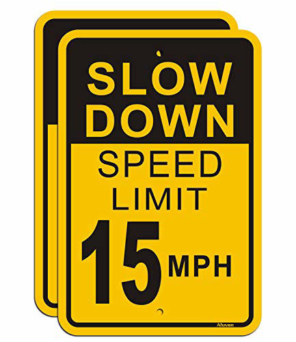 GetUSCart- Slow Down Speed Limit 15 MPH Sign (2 Pack), Metal Reflective ...