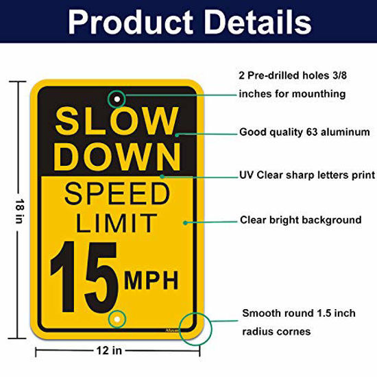 GetUSCart- Slow Down Speed Limit 15 MPH Sign (2 Pack), Metal Reflective ...