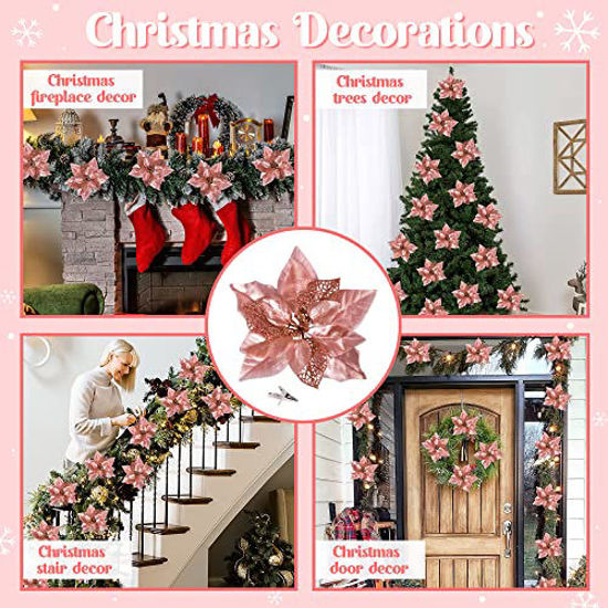 GetUSCart- 15 Pieces Christmas Glitter Artificial Poinsettia Flowers ...