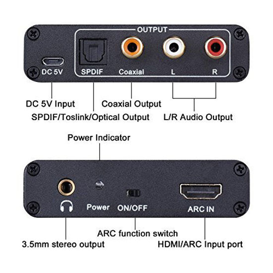 GetUSCart- HDMI ARC Adapter, Tendak ARC Audio Extractor with Digital Optical TOSLINK SPDIF ...
