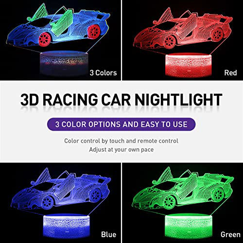 GetUSCart- 3D Race Car Night Light for Boys,3D Illusion Lamp 3 Colors ...