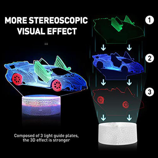 GetUSCart- 3D Race Car Night Light for Boys,3D Illusion Lamp 3 Colors ...