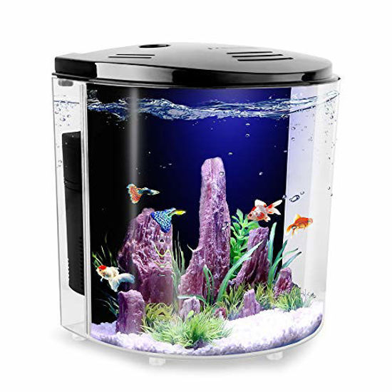 GetUSCart- 1.4Gallon Half Moon Small Betta Aquarium Fish Tank with LED ...