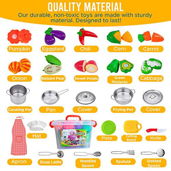 GetUSCart- Kids Kitchen Accessories Set - Cuttable Play Food, Stainless ...