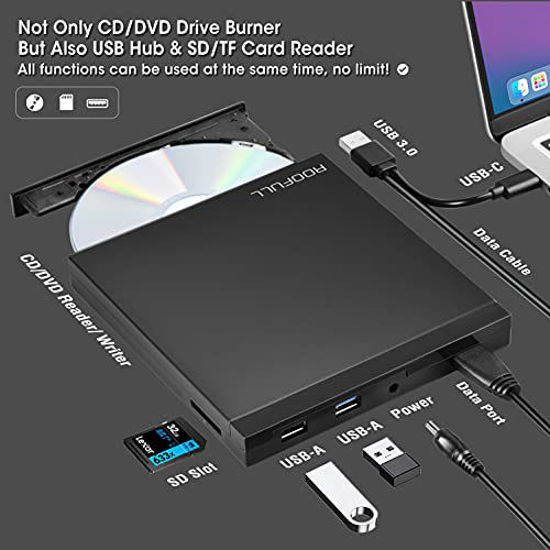 GetUSCart- ROOFULL External CD/DVD +/-RW Drive USB 3.0 Type-C with USB ...