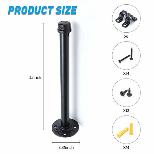 GetUSCart- 3/4" Industrial Black Iron Pipe Shelf Brackets, Rustic Wall ...