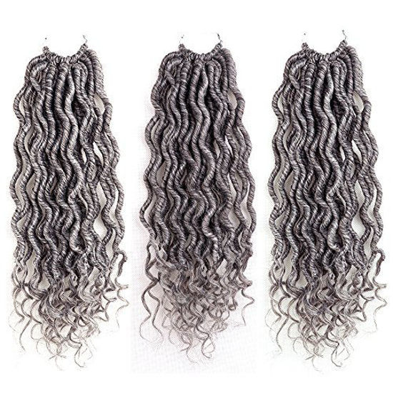 GetUSCart- 6 Packs Goddess Locs Crochet Hair 14 Inch Gray Wavy Curly ...