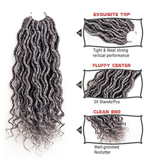 GetUSCart- 6 Packs Goddess Locs Crochet Hair 14 Inch Gray Wavy Curly ...