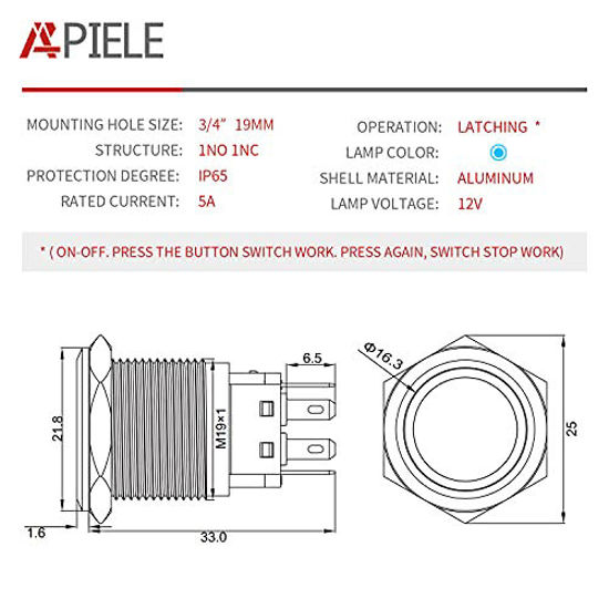 GetUSCart- Latching Push Button Switch 19mm - APIELE- 12V- 24V DC LED ...