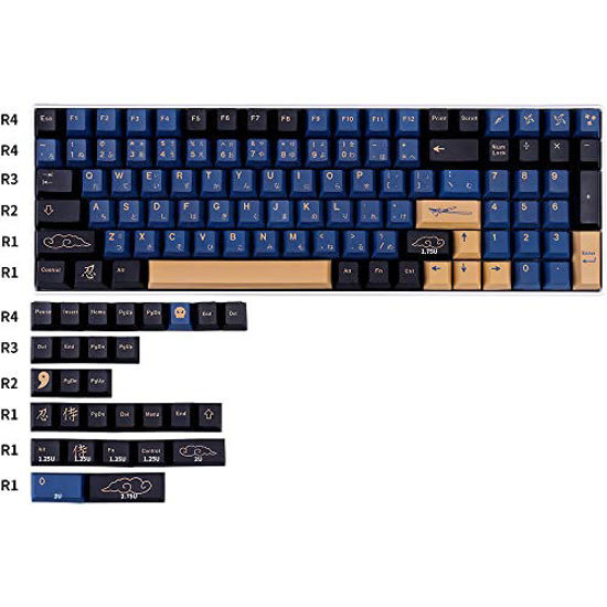 GetUSCart- Blue Samurai Keycaps 129 Keys PBT Cherry Profile Keycaps Dye ...