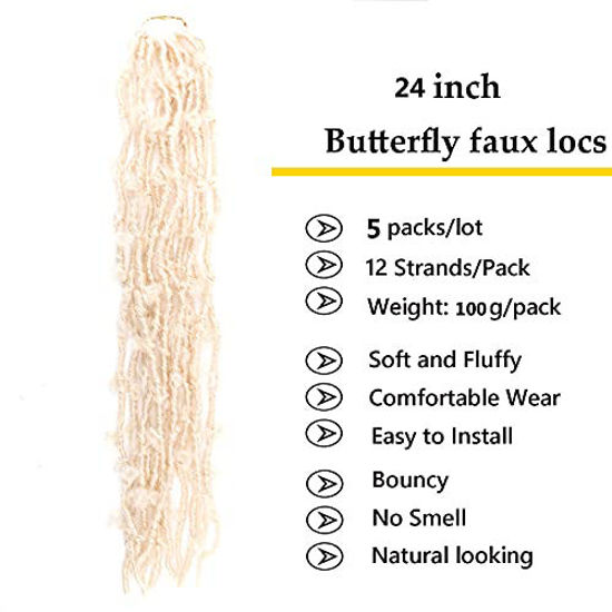 GetUSCart- 5 Packs 24 Inch Butterfly Faux Locs Crochet Hair for Black ...