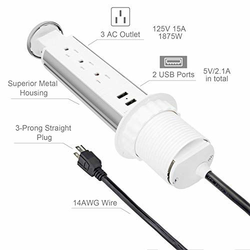 GetUSCart- Pop Up Outlet for Countertop, Receptacle Power Strip with 3 ...