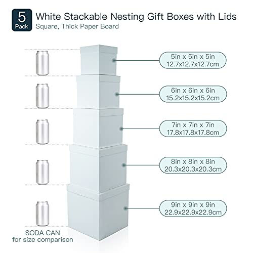 GetUSCart- 5pk White Stackable Nesting Gift Boxes with Lids, Small Big Assorted Sizes Paper Box ...
