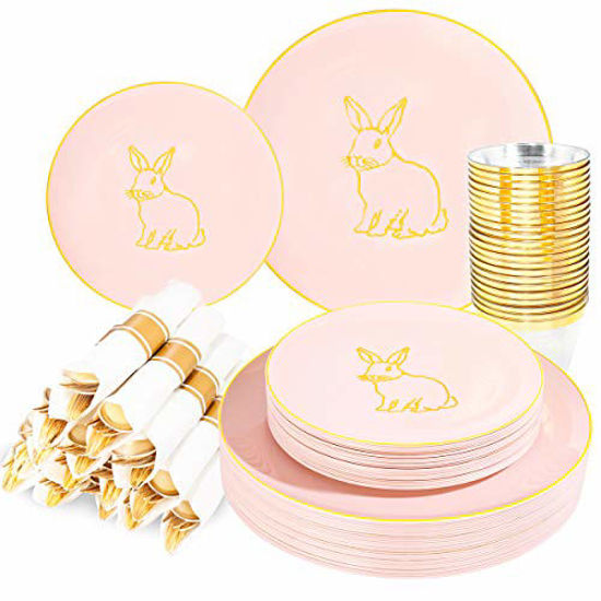 GetUSCart- BUCLA 30Guests Pink And Gold Plastic Plates With Disposable ...
