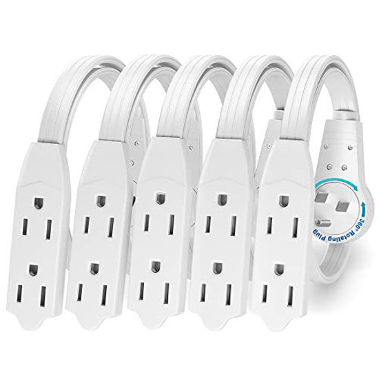 GetUSCart- Extension Cord White Flat Plug, 360° Rotating Short Power ...
