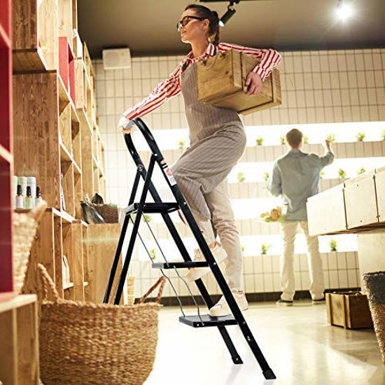 GetUSCart- Delxo 3 Step Ladder Folding Step Stool Ladder with Handgrip ...