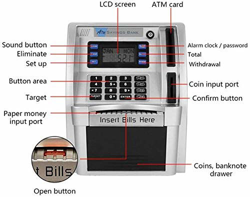 GetUSCart- LB ATM Savings Bank for Kids Cash Coins Personal ATM Piggy ...